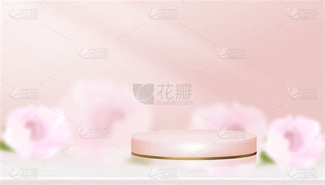 工作室房间粉红色的讲台展示模糊的樱花背景矢量3D圆柱体上模糊的春天樱花甜柔和的背景横幅美容产品
