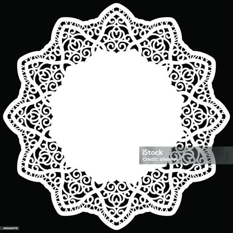 레이스 라운드 종이 받침 용 냅킨 인사말 요소 패키지 탁상용절단 레이스 패턴 장식 꽃 벡터 일러스트 레이 션에 대 한 서식 파일 가위에 대한 스톡 벡터 아트 및 기타 이미지