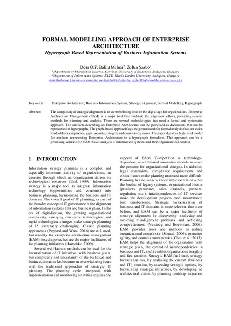 Pdf Formal Modelling Approach Of Enterprise Architecture Hypergraph