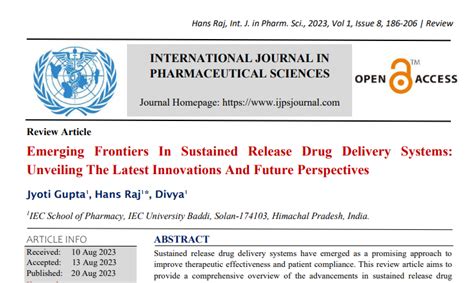 Emerging Frontiers In Sustained Release Drug Delivery Systems Unveiling The Latest Innovations