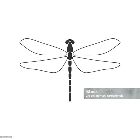 잠자리 개념 흰색 배경에 선형 날개가 있는 검은 잠자리 플랫 디자인 실루엣 아이콘 벡터 일러스트레이션 0명에 대한 스톡 벡터
