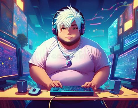 Man Playing Video Games And Coding Software In Anime Style Illustration Stock Illustration