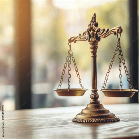 Abstract Justice Elegant Close Up Of Golden Scales On Blurred Legal