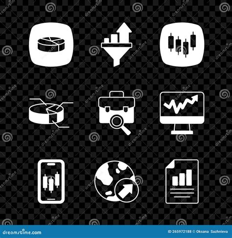 Set Pie Chart Infographic Sales Funnel With Browser Stocks Market Mobile Trading Financial