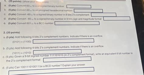 Solved A 5 Pts Convert 6010 To A Unsigned Binary Number