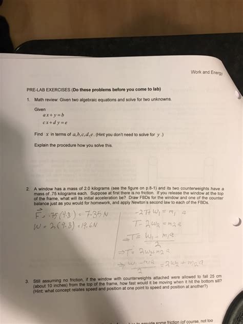 Solved Work And Energy PRE LAB EXERCISES Do These Problems Chegg