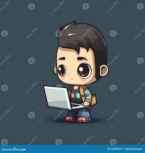 A Cartoon Man Working Of A Computer Ai Generation Stock Illustration Illustration Of Education