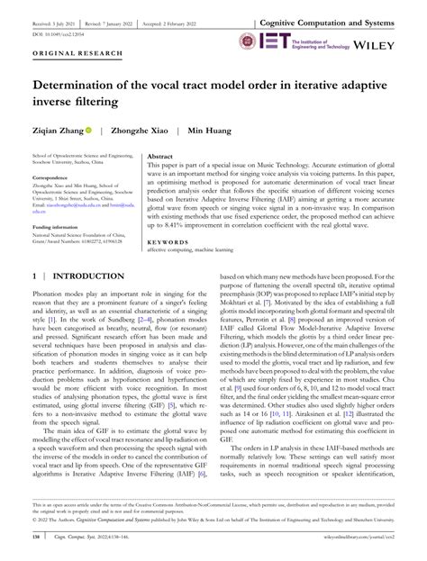 Pdf Determination Of The Vocal Tract Model Order In Iterative Adaptive Inverse Filtering