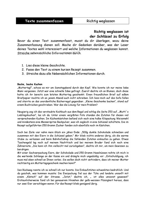 Texte Zusammenfassen Unterrichtsmaterial In Den Fächern Dazdaf And Deutsch
