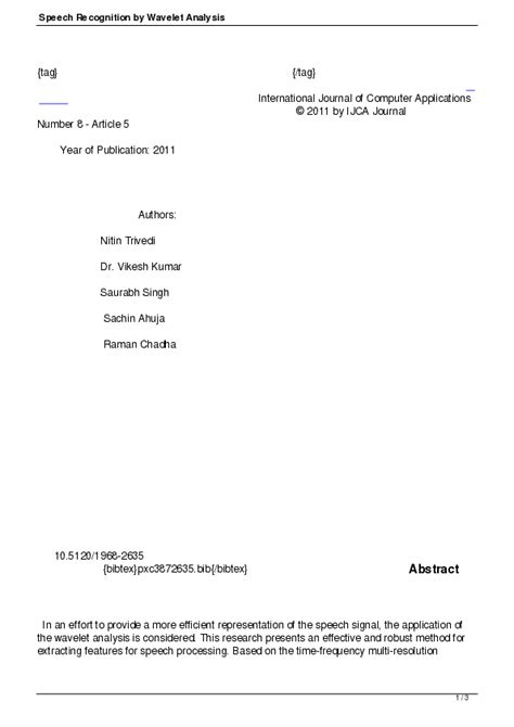 Pdf Speech Recognition By Wavelet Analysis