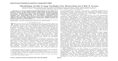 Pdf Modeling Of The Lung Nodules For Detection In Ldct Models Of The Lung Nodules Appearing