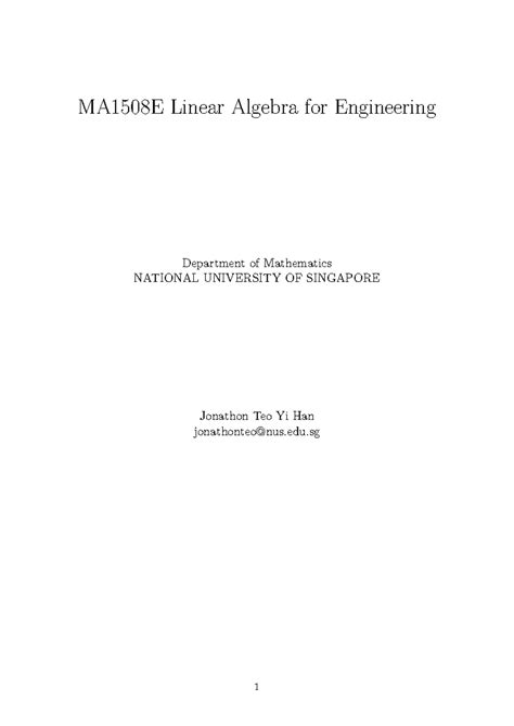 Lecture Notes Ma1508e Linear Algebra For Engineering Department Of Mathematics National
