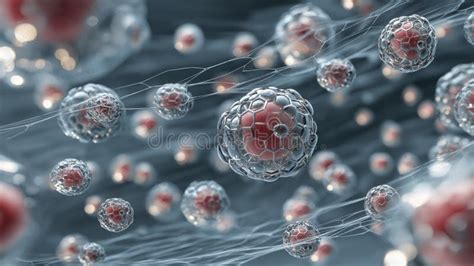 Cells Are Observed Under A Microscope Showing Detailed Structures And Contrasting Colors Stock