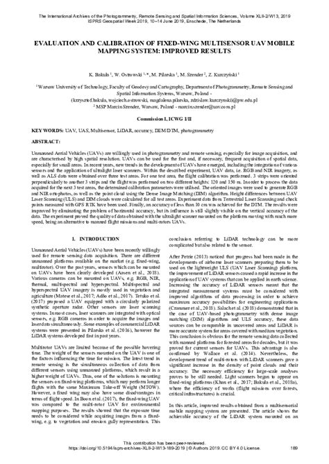 pdf evaluation and calibration of fixed wing multisensor uav mobile mapping system improved