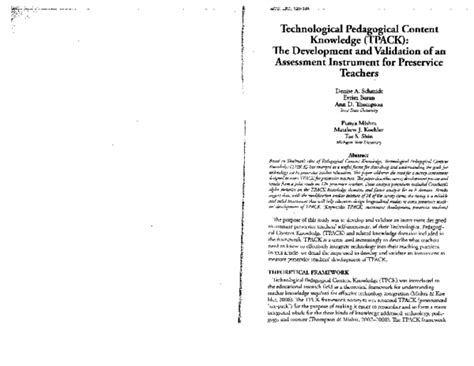 Pdf Technological Pedagogical Content Knowledge Tpack The Development And Validation Of An