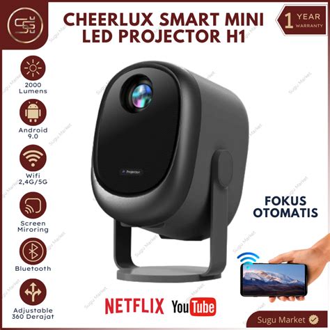 Jual Proyektor Mini LED Cheerlux H1 Android 9 0 Bluetooth 2000 Lumens Screen Mirroring Support