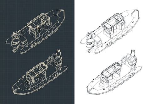 Premium Vector Rigid Inflatable Boat Isometric Drawings