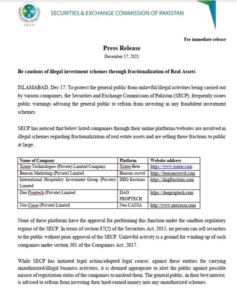 Secp On Linkedin Secp Has Noticed That A Few Entities Listed Below