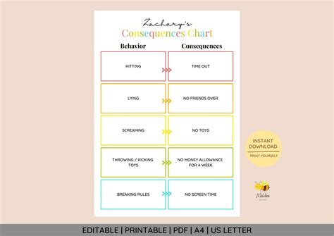 Editable Consequences Chart • Printable Chart • Consequence For My Own Action • Behaviour Chart
