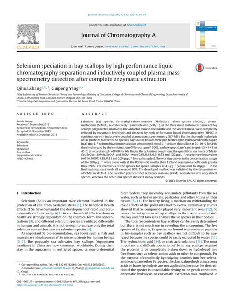 Pdf Selenium Speciation In Bay Scallops By High Performance Liquid Chromatography Separation
