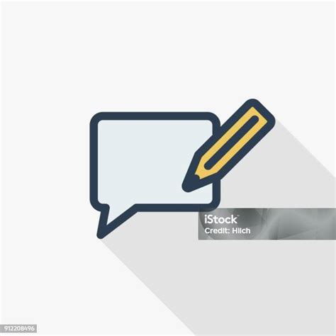 댓글 쓰는 얇은 라인 플랫 컬러 아이콘입니다 선형 벡터 기호입니다 화려한 긴 그림자 디자인입니다 건의함에 대한 스톡 벡터 아트 및 기타 이미지 Istock