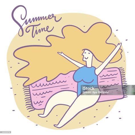 La Fille Se Trouve Sur La Plage Et Les Bronzes Illustration De Vecteur