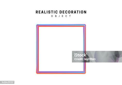 정사각형 프레임 홀로그램의 그라디언트 홀로그램 색상이있는 사실적인 모양 3d 객체 흰색 배경에 고립 된 기하학적 장식 디자인 요소 벡터 일러스트 레이 션 0명에 대한 스톡