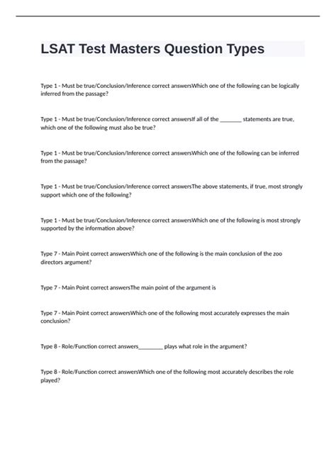 Lsat Test Masters Question Types 2024 2025 With 100 Correct Answers