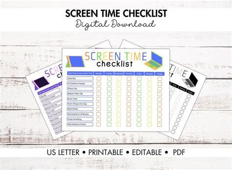 Screen Time Checklist Screen Time Chart Checklist Editable Printable Screen Time Chore Chart