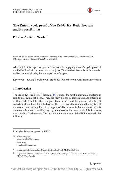The Katona Cycle Proof Of The Erdőskorado Theorem And Its Possibilities Request Pdf