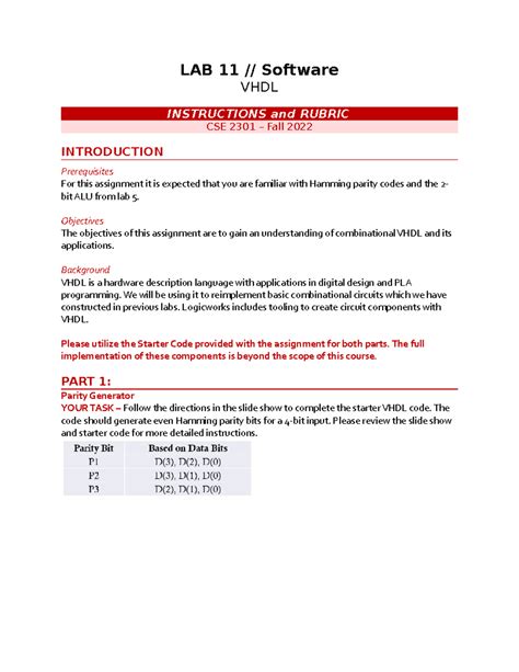 Lab11 Vhdl Cse2301 F22 Lab 11 Software Vhdl Instructions And Rubric Cse 2301 Fall 2022