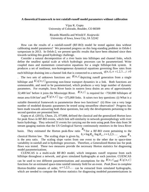 PDF A Theoretical Framework To Test Rainfall Runoff Model Parameters Without Calibration