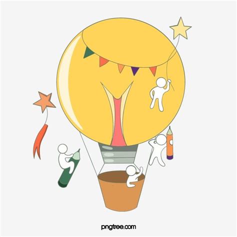 손으로 그린 만화 열기구 일러스트 팀워크 그림 팀 협력 만화 Png 일러스트 및 Psd 이미지 무료 다운로드 Pngtree