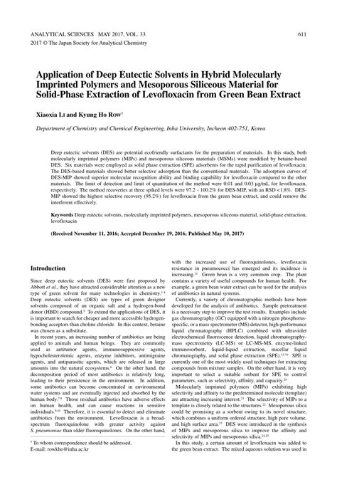Pdf Application Of Deep Eutectic Solvents In Hybrid Molecularly Imprinted Polymers And