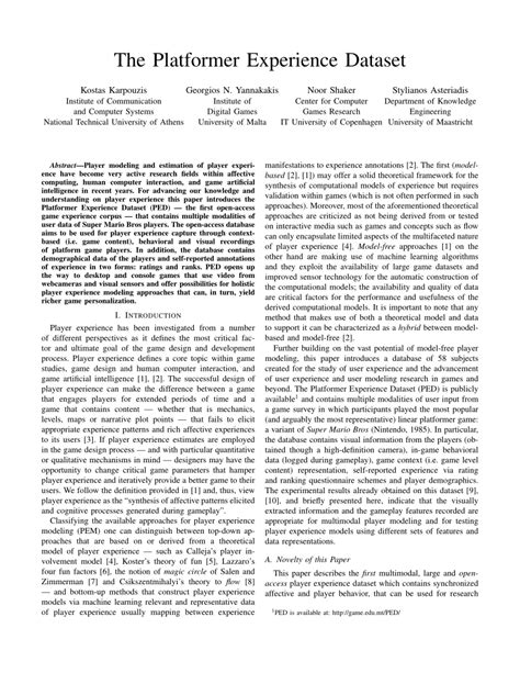 Pdf The Platformer Experience Dataset