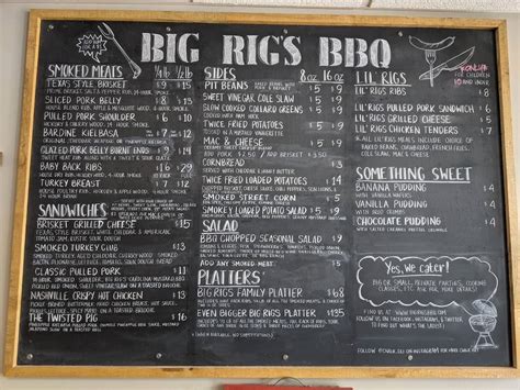 Menu At Big Rigs Bbq Monroeville