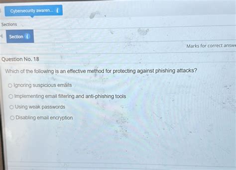 Cybersecurity Awaren Sections Section I Marks StudyX