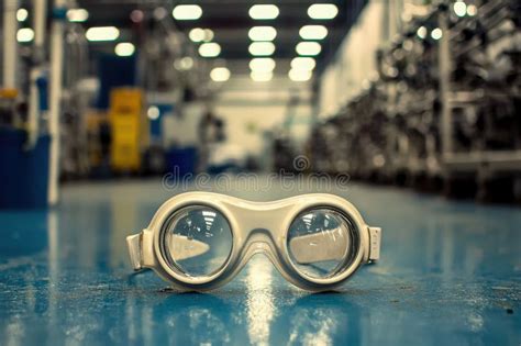 Safety Goggles Placed On A Workshop Floor In An Industrial Setting