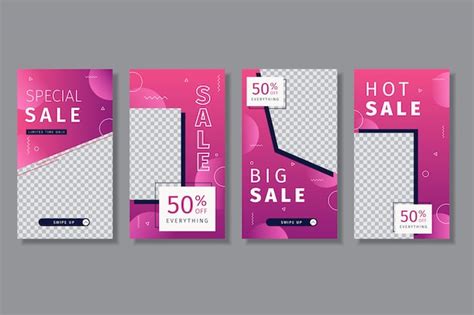 소셜 미디어 스토리를위한 4 가지 템플릿 프리미엄 벡터