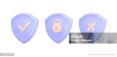 3d는 자물쇠 체크 마크 기호 아이콘으로 보안 방패를 렌더링합니다 개념 안전 액세스 보안 보장 보호 안전 사실적인 벡터 일러스트 레이 션 3차원 형태에 대한 스톡 벡터 아트