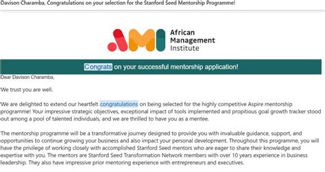Davison Charamba On Linkedin Excited To Be Shortlisted For The Stanford Seed Mentorship Program