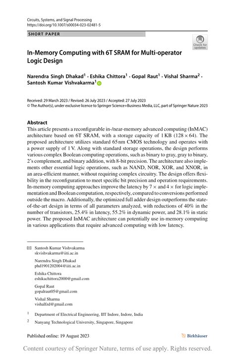In Memory Computing With 6t Sram For Multi Operator Logic Design Request Pdf