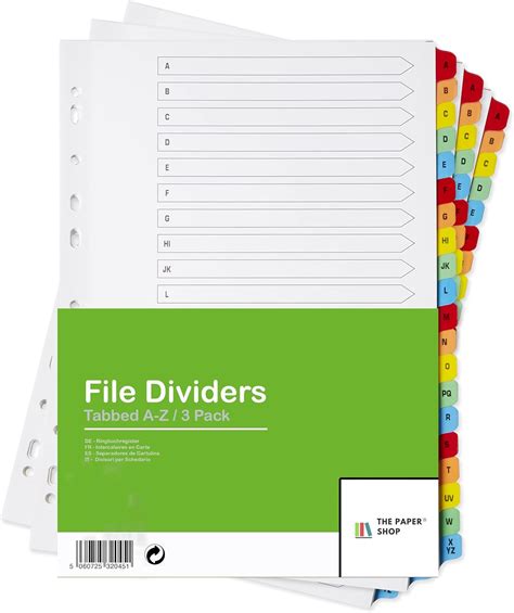 3 Pack A4 File Dividers A Z Tabs A4 Alphabetical Subject Dividers A Z With Multipunched