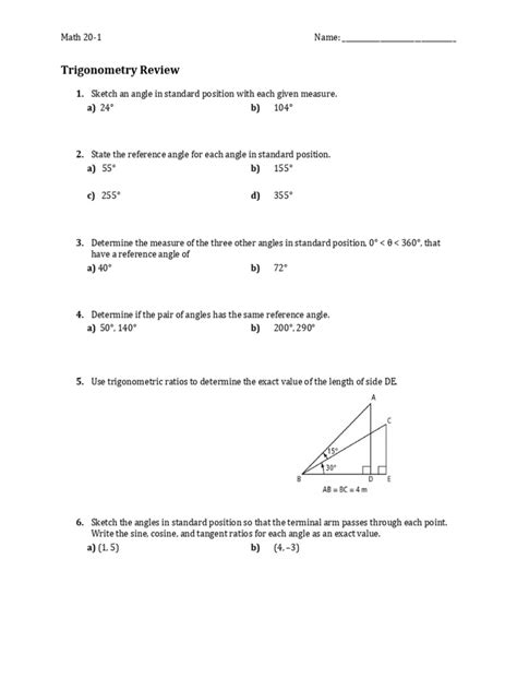 042 Trigonometry Review Pdf Elementary Geometry Trigonometry