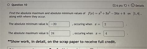 Solved Find The Absolute Maximum And Absolute Minimum Values