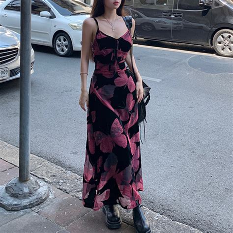 버터플라이 프린팅 리본 스트랩 슬림 서스펜더 롱원피스 스타트비416 에이블리