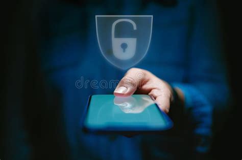 Close Up Of Woman Using Mobile Phone With Biometric Fingerprint Scan