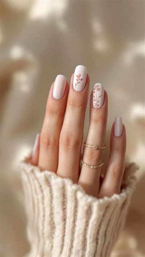 Minimalist Floral Line Art On Wedding Nails Nude Flowers Simple Nails