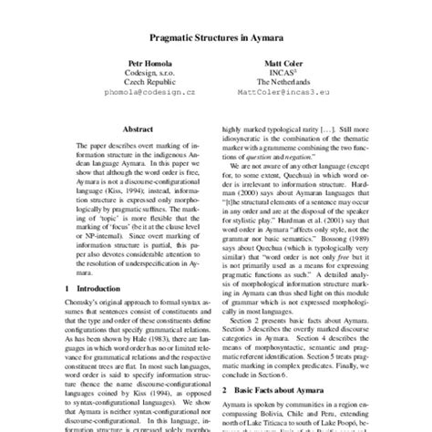 Pragmatic Structures In Aymara Acl Anthology