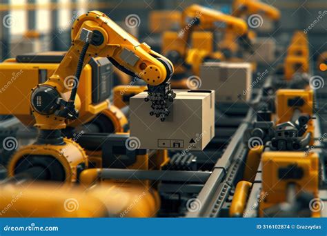 Automated Conveyor Systems Robotic Arm In Smart Factory And Industry 4 0 Concept Stock